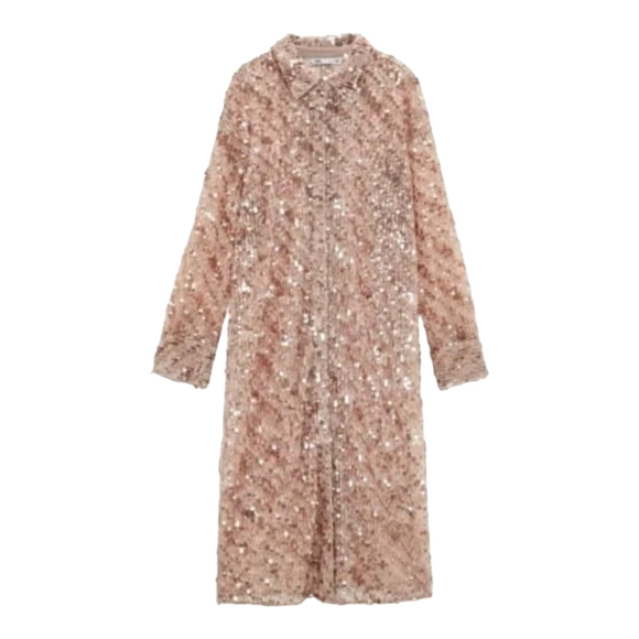 Zara | Dresses | Zara Sheer Sequins Shirt Dress | Poshmark